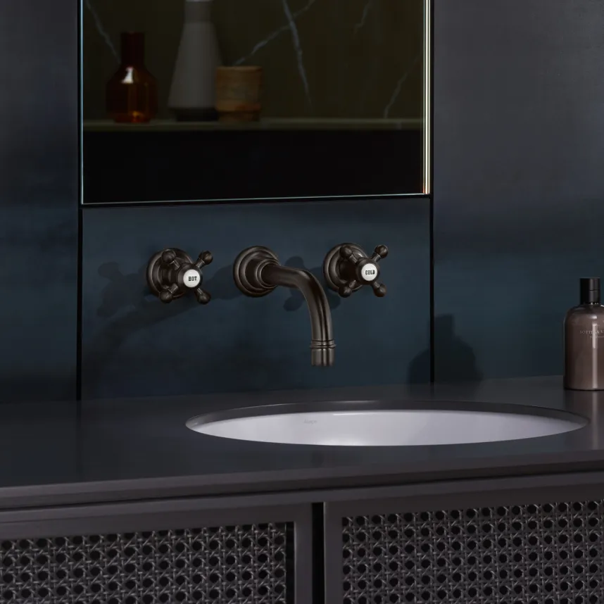 MADISON Chrome Washstand faucets: Wall-mounted basin mixer without pop ...