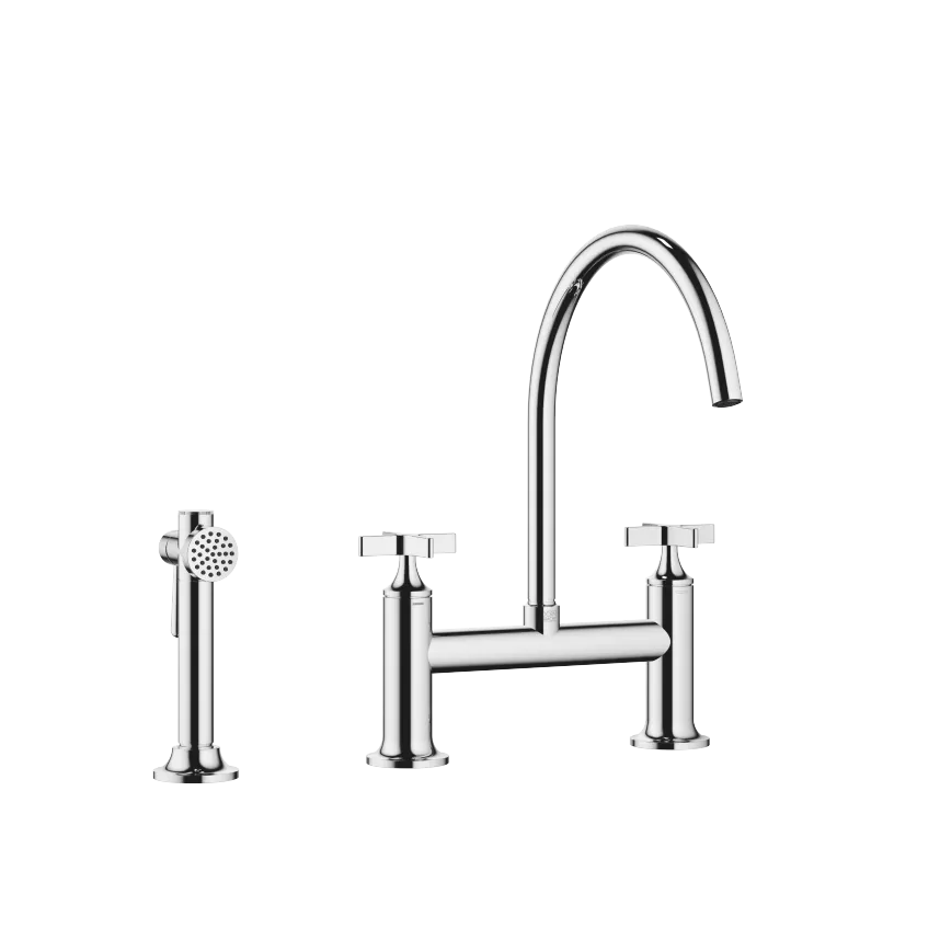 VAIA Chrome Kitchen faucets: Two-hole bridge mixer with side spray set