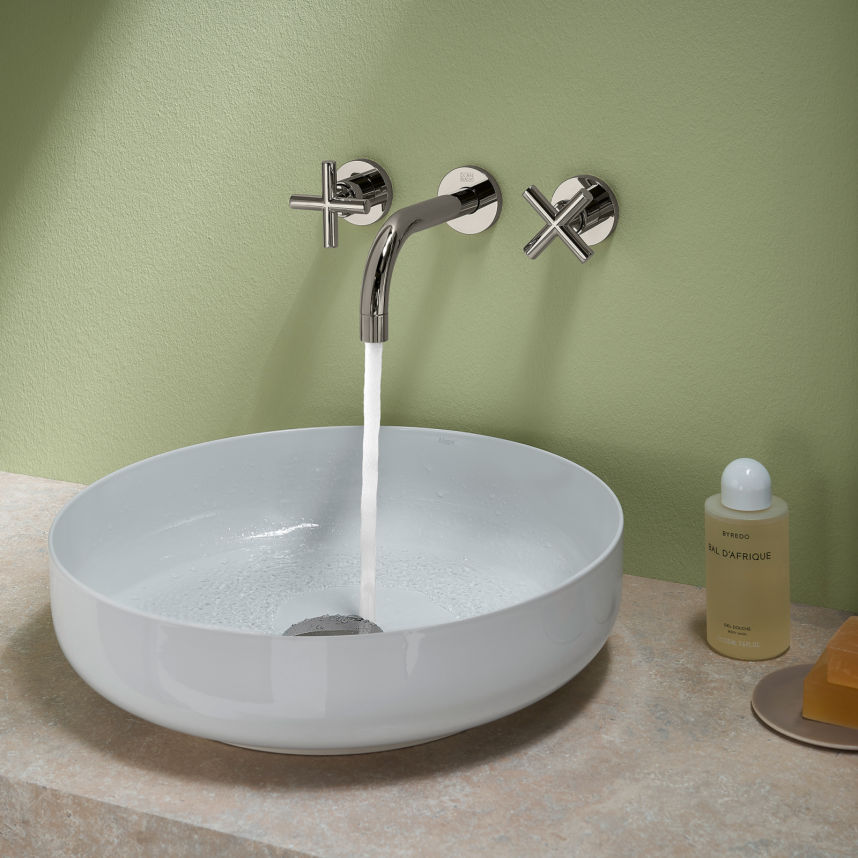 TARA Chrome Washstand faucets: Wall-mounted basin mixer without pop-up ...