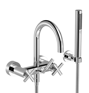 TARA Dark Chrome : Bath mixer for wall mounting with hand shower set