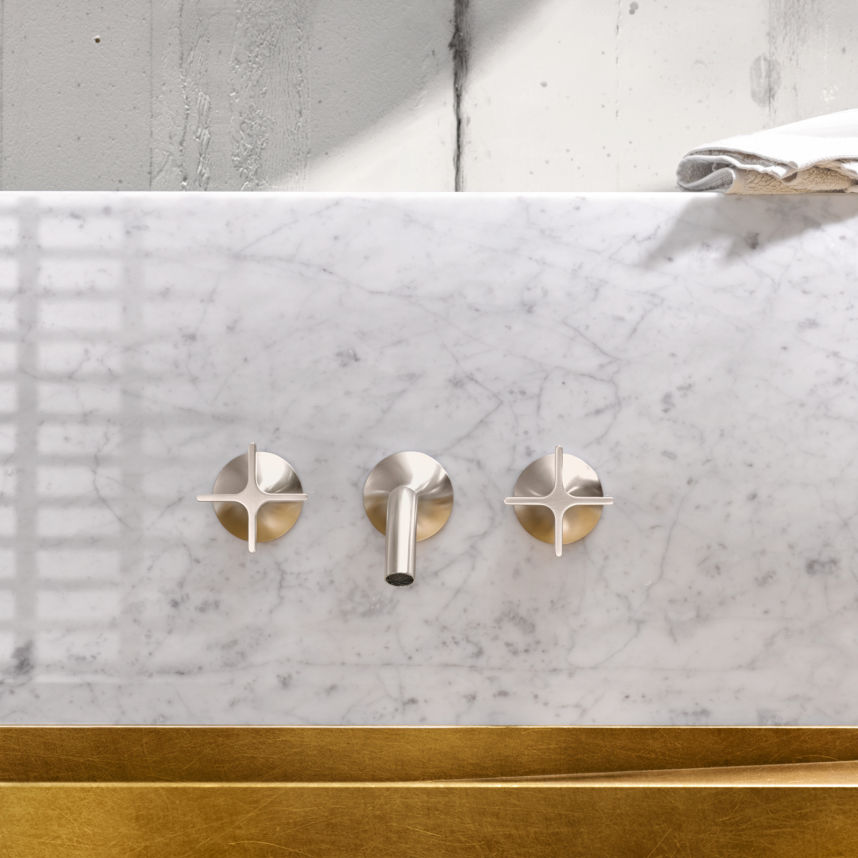 VAIA Brushed Dark Platinum Washstand faucets: Wall-mounted basin mixer ...