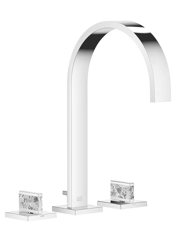 MEM Chrome : Three-hole basin mixer with pop-up waste Nature Squared Hatchet Shell Gaya White