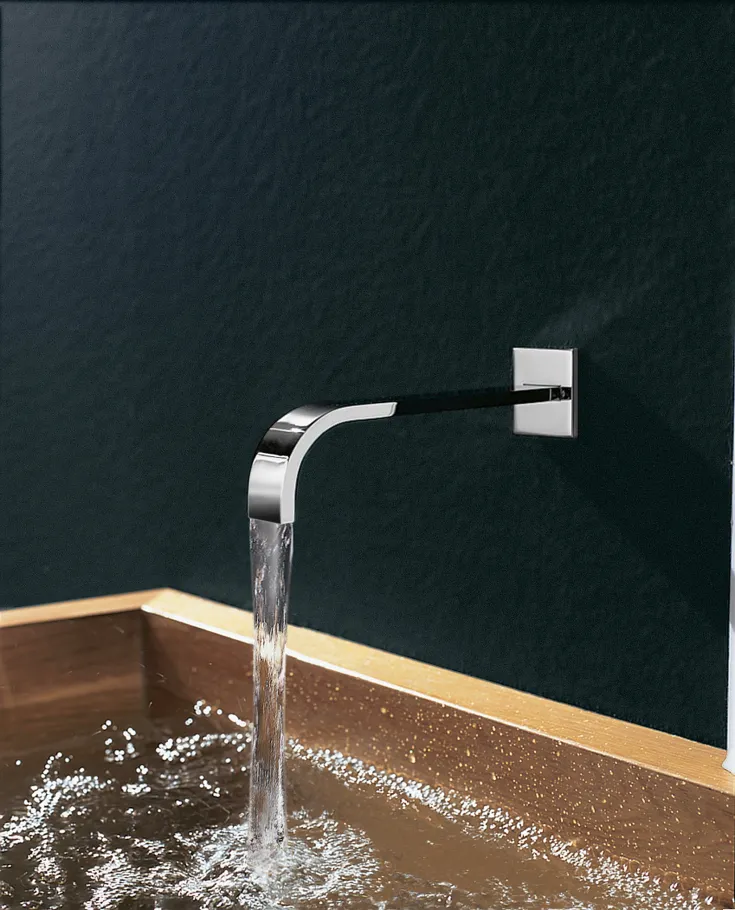 MEM Brushed Platinum : Wall-mounted basin spout without pop-up waste