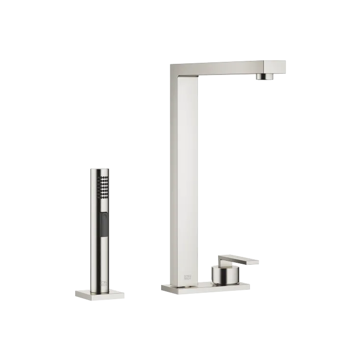 LOT Brushed Platinum : Two-hole mixer with cover plate with side spray set