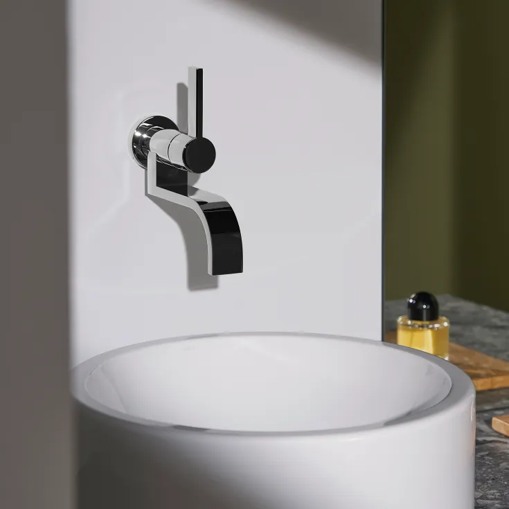 MEM Dark Chrome : Wall-mounted single-lever basin mixer without pop-up ...