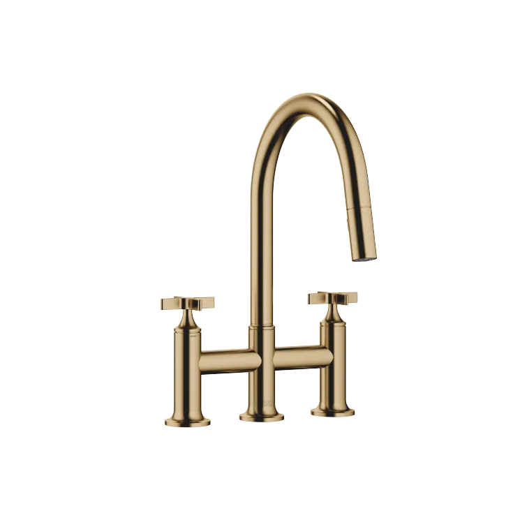 VAIA Brushed Dark Brass (PVD) : Three-hole bridge mixer Pull-down with ...