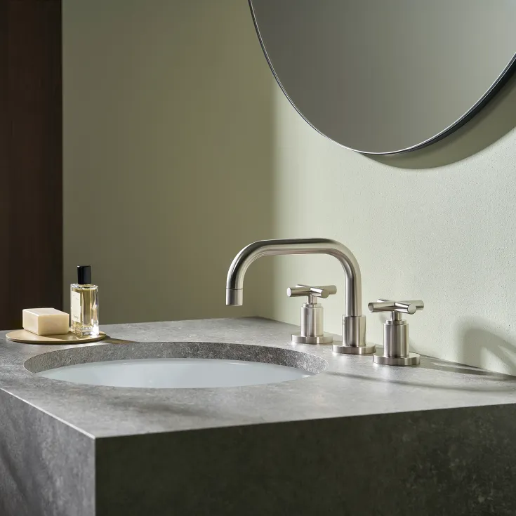 TARA Brushed Platinum : Three-hole basin mixer with pop-up waste