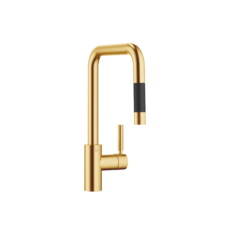 META SQUARE Brushed Durabrass (23kt Gold) : Single-lever mixer Pull ...