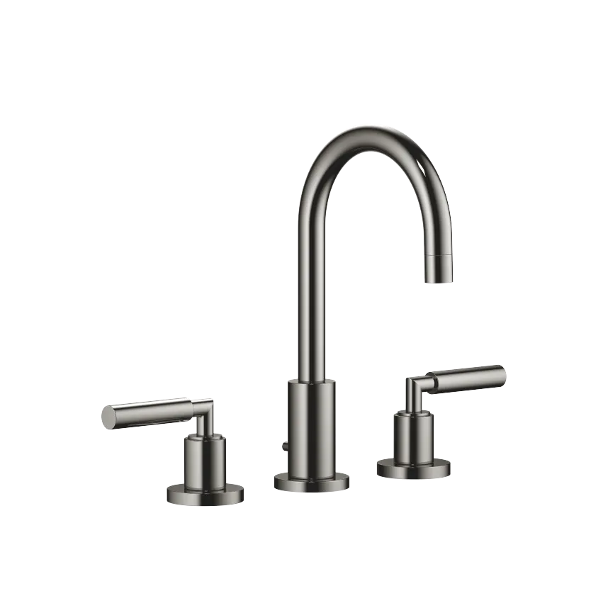 TARA Dark Chrome Washbasin faucets: Three-hole lavatory mixer with drain